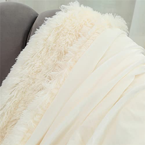 YOU SA Super Soft Shaggy Faux Fur Blanket Ultra Plush Decorative Throw Blanket 51''*63'',Cream White