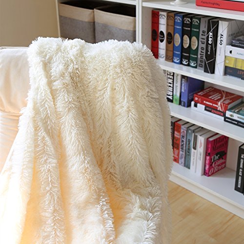 YOU SA Super Soft Shaggy Faux Fur Blanket Ultra Plush Decorative Throw Blanket 51''*63'',Cream White