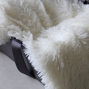 YOU SA Super Soft Shaggy Faux Fur Blanket Ultra Plush Decorative Throw Blanket 51''*63'',Cream White