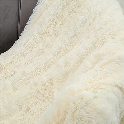 YOU SA Super Soft Shaggy Faux Fur Blanket Ultra Plush Decorative Throw Blanket 51''*63'',Cream White