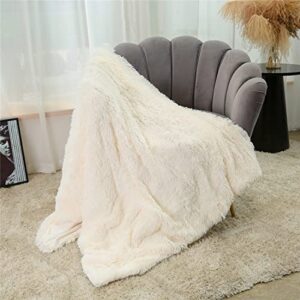 YOU SA Super Soft Shaggy Faux Fur Blanket Ultra Plush Decorative Throw Blanket 51''*63'',Cream White