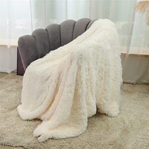 YOU SA Super Soft Shaggy Faux Fur Blanket Ultra Plush Decorative Throw Blanket 51''*63'',Cream White