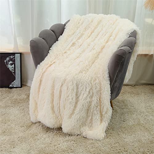 YOU SA Super Soft Shaggy Faux Fur Blanket Ultra Plush Decorative Throw Blanket 51''*63'',Cream White