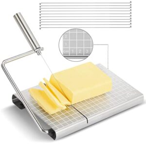 cheese slicer & cheese cutter | stainless steel cheese slicer with 10 replacement-wires | cheese cutter for block cheese metal cheese slicer cutting board kitchen gadgets gift set for cheese butter