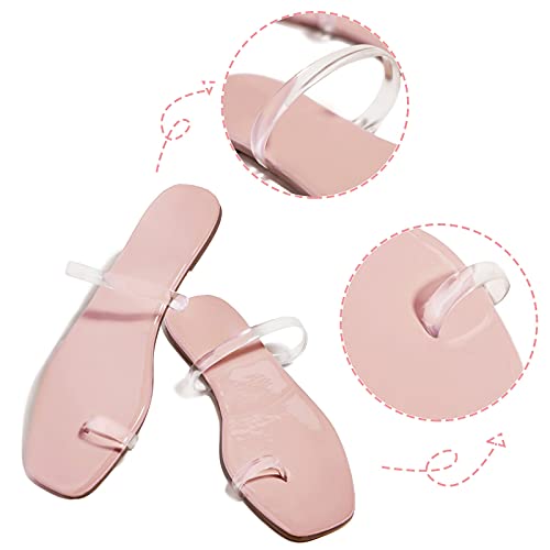 UIFLQXX Women's Breathable Square Open Toe Shoes Ladies Crystal Strap Slip On Shoes Summer Casual Party Dressy Beach Slipper (Pink, 10)