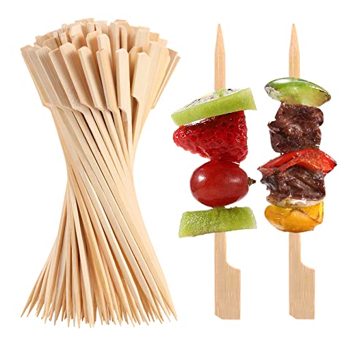 200 PCS Bamboo Skewers for Appetizers, 4.7 Inch Toothpicks, Cocktail Picks for Drinks, Fruit Kababs, Sausage, Barbecue Snacks, Natural Wooden Paddle Skewer Mini Food Sticks, Charcuterie Accessories