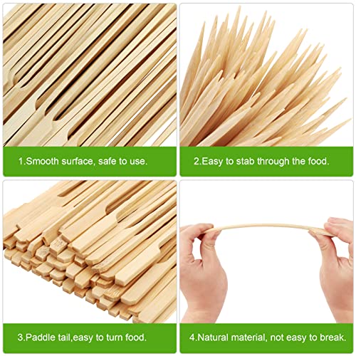 200 PCS Bamboo Skewers for Appetizers, 4.7 Inch Toothpicks, Cocktail Picks for Drinks, Fruit Kababs, Sausage, Barbecue Snacks, Natural Wooden Paddle Skewer Mini Food Sticks, Charcuterie Accessories