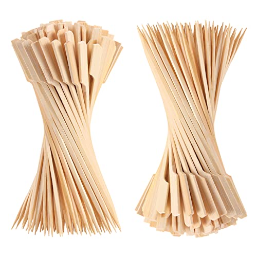 200 PCS Bamboo Skewers for Appetizers, 4.7 Inch Toothpicks, Cocktail Picks for Drinks, Fruit Kababs, Sausage, Barbecue Snacks, Natural Wooden Paddle Skewer Mini Food Sticks, Charcuterie Accessories