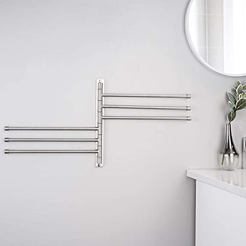 KES 6-Bar Folding Arm Swivel Towel Bar & 4-Arm Swing Hanger Towel Rack, Saving Wall Mount Brushed Finish, A2102S6-2+A2102S4-2