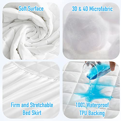 HYLEORY King Size Waterproof Mattress Pad Protector, Breathable Quilted Mattress Cover Noiseless Waterproof Fitted Sheet Mattress Topper Upto 21" Deep Pocket, White