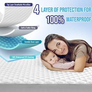 HYLEORY King Size Waterproof Mattress Pad Protector, Breathable Quilted Mattress Cover Noiseless Waterproof Fitted Sheet Mattress Topper Upto 21" Deep Pocket, White