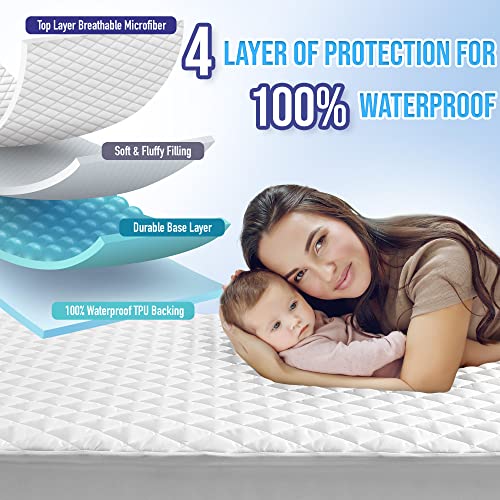 HYLEORY King Size Waterproof Mattress Pad Protector, Breathable Quilted Mattress Cover Noiseless Waterproof Fitted Sheet Mattress Topper Upto 21" Deep Pocket, White