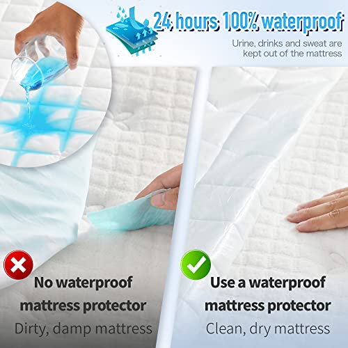 HYLEORY King Size Waterproof Mattress Pad Protector, Breathable Quilted Mattress Cover Noiseless Waterproof Fitted Sheet Mattress Topper Upto 21" Deep Pocket, White