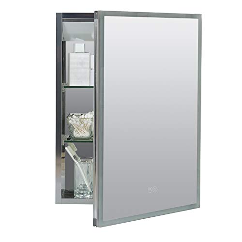 Zenna Home Edge-Lit LED Framed Mirror Designer Series Medicine Cabinet, 17.7 x 23.5 inches (Right-hinged Door), Aluminum