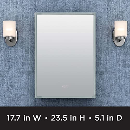 Zenna Home Edge-Lit LED Framed Mirror Designer Series Medicine Cabinet, 17.7 x 23.5 inches (Right-hinged Door), Aluminum