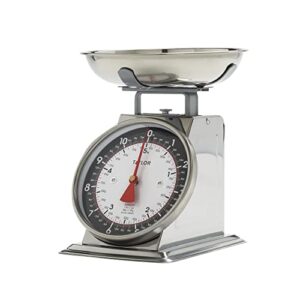 taylor mechanical kitchen weighing food scale weighs up to 11lbs, measures in grams and ounces, black and silver