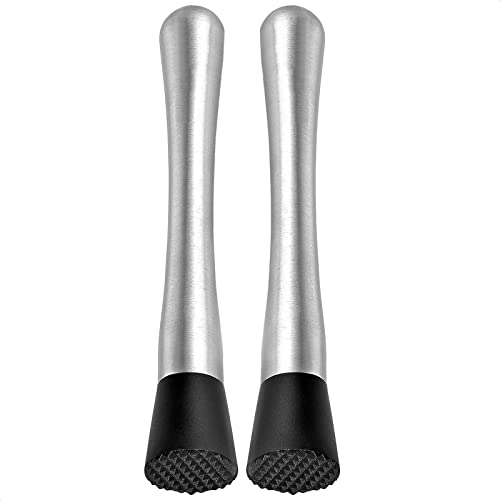 2Pcs Muddler for Cocktails Set - 8" Drink Muddler Set Long Muddler Old Fashioned Stainless Steel Muddler - Mojito Muddler Ice Crusher Bartender Tool for Bars Bartender Accessories Home Bar Tools Set