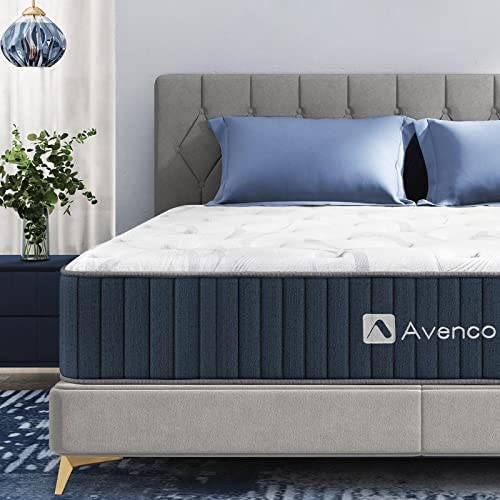 Avenco Queen Size Mattress, Queen Mattress in a Box, 10 Inch Hybrid Mattress Queen, Individually Pocketed Coils and Comfort Foam, Strong Edge Support, Medium Firm, CertiPUR-US, 100 Nights Trial