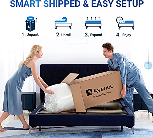 Avenco Queen Size Mattress, Queen Mattress in a Box, 10 Inch Hybrid Mattress Queen, Individually Pocketed Coils and Comfort Foam, Strong Edge Support, Medium Firm, CertiPUR-US, 100 Nights Trial