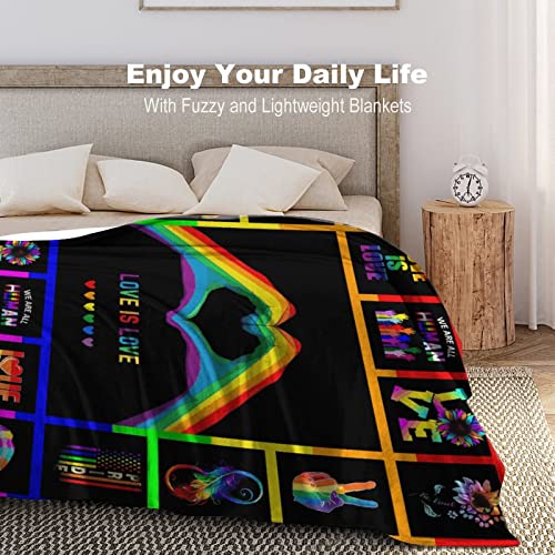 LGBT Blanket Gay Pride Throw Rainbow LGBT Colorful Flannel Soft Warm Blankets Lightweight Fuzzy Plush for Men Women LGBT Gifts 60"x80"