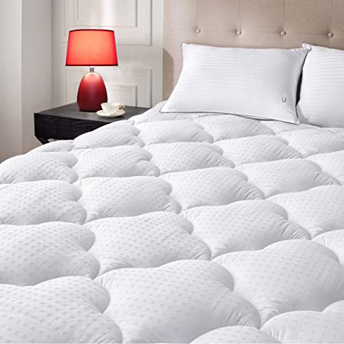 Bedsure King Mattress Pad Deep Pocket - Pillow Top Mattress Topper King Size, Cooling Cotton Quilted King Mattress Cover Stretches up to 21" Deep, Padded Pillow Top with Fluffy Down Alternative Fill