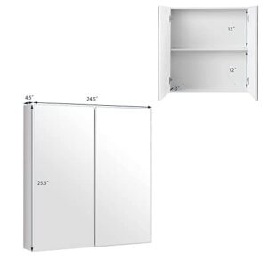 2 Tier Wall Mounted Bathroom Cabinet Storage with Mirror Doors White Modern Contemporary MDF Included