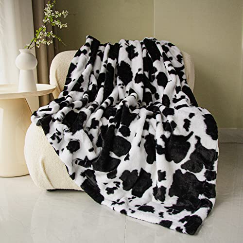 Cow Print Blanket, Double-Sided Throw Blanket for Couch Sofa Bed Office Fleece Blanket Soft Fluffy Blankets Plush Blanket for Adults Kids in All Seasons 51" x 63"