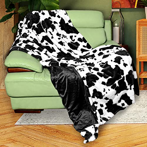 Cow Print Blanket, Double-Sided Throw Blanket for Couch Sofa Bed Office Fleece Blanket Soft Fluffy Blankets Plush Blanket for Adults Kids in All Seasons 51" x 63"