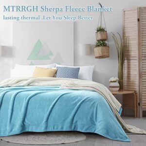 MTRRGH Sherpa Fleece Bed Blanket,Queen Size Turquoise Super Soft,Warm,Thick,Double Reversible,Luxurious Fuzzy Winter Throw,Couch Velvet Blankets,90inch X 90inch