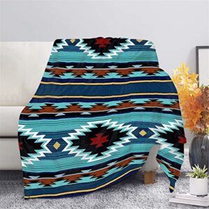 frestree soft southwest throw blanket aztec tribal throws cover for couch chair sofa bed, outdoor beach camping warm flannel blankets, blue decorative