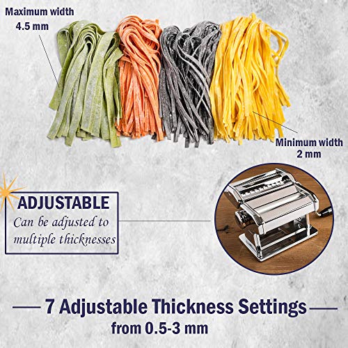 Pasta Maker Machine, 150 Roller Pasta Maker, 7 Adjustable Thickness Settings, 2-in-1 Noodles Maker with Rollers and Cutter, Perfect for Spaghetti,Fettuccini, Lasagna，Holiday Cookware Gift