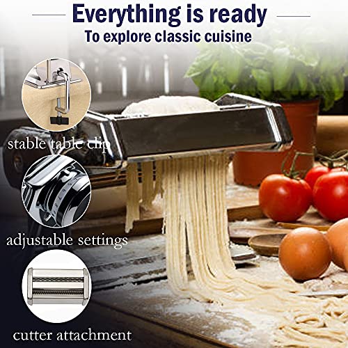 Pasta Maker Machine, 150 Roller Pasta Maker, 7 Adjustable Thickness Settings, 2-in-1 Noodles Maker with Rollers and Cutter, Perfect for Spaghetti,Fettuccini, Lasagna，Holiday Cookware Gift