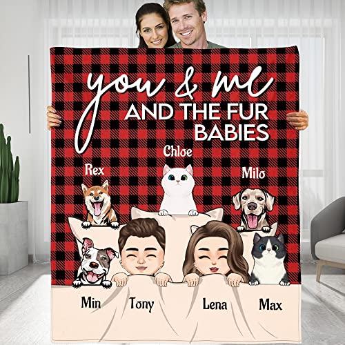 KERAOO Personalized Blanket Gift for Women Men, You and Me & The Fur Babies, Valentine's Day Birthday Gift for Her Him Dog Cat Lover, Customized Gift for Husband Wife Girlfriend Boyfriend