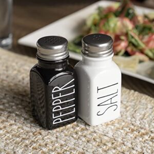 Farmhouse Ceramic Salt and Pepper Shakers Set with Extra Lids. 100% Stoneware Salt and Pepper Shaker Set. Black Pepper and White Salt Shaker with Lid x4. Kitchen Salt Pepper Shakers by Heartland Home