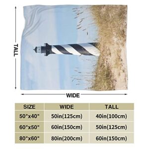 Blanket，Cape Hatteras Lighthouse Towers Over Beach Dunes Ultra-Soft Micro Fleece Throw Blanket Flannel Blankets for Couch Bed Living Room 50"X 40"