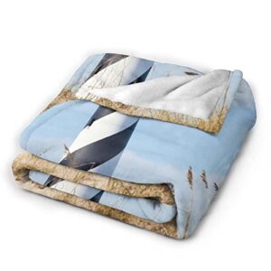 Blanket，Cape Hatteras Lighthouse Towers Over Beach Dunes Ultra-Soft Micro Fleece Throw Blanket Flannel Blankets for Couch Bed Living Room 50"X 40"