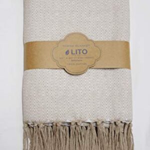 LITO LINEN AND TOWEL Premium Cotton Throw Blanket| Soft Warm Cozy Lightweight Decorative Woven Blanket with Fringes | Couch, Sofa, Bed, Travel | All Season Suitable for Women Men Kids| Brown| 50x60