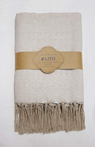 LITO LINEN AND TOWEL Premium Cotton Throw Blanket| Soft Warm Cozy Lightweight Decorative Woven Blanket with Fringes | Couch, Sofa, Bed, Travel | All Season Suitable for Women Men Kids| Brown| 50x60