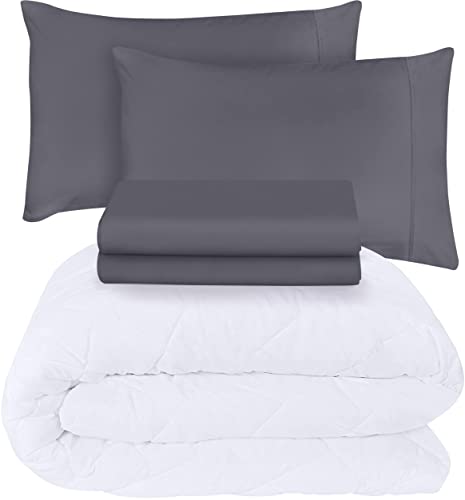 Utopia Bedding Sheets Set Full Grey with Mattress Pad Full Quilted Fitted (Pack of 5)