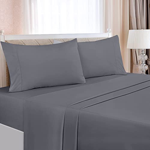 Utopia Bedding Sheets Set Full Grey with Mattress Pad Full Quilted Fitted (Pack of 5)