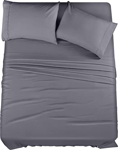 Utopia Bedding Sheets Set Full Grey with Mattress Pad Full Quilted Fitted (Pack of 5)