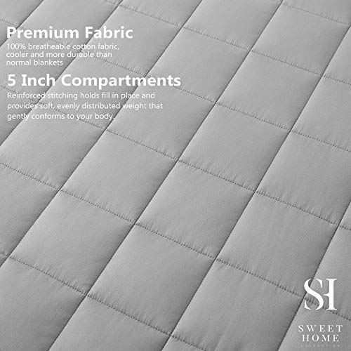 Sweet Home Collection Weighted Blanket Quality Heavyweight Cozy Soft Breathable and Comfortable Bedding with Premium Grade Glass Beads, 48" x 72" - 15 Pounds, Light Gray