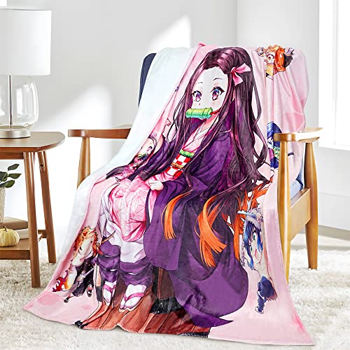 Hometan Anime Demon Flannel Throw Blanket for Kids and Adults, Warm and Cozy Slayer Fans Gift Blanket for All Seasons 40x50 Inches