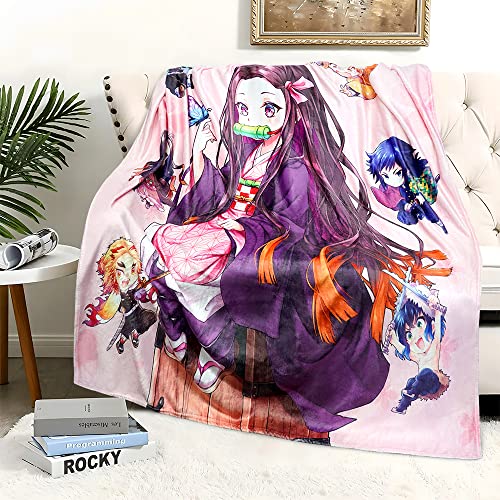 Hometan Anime Demon Flannel Throw Blanket for Kids and Adults, Warm and Cozy Slayer Fans Gift Blanket for All Seasons 40x50 Inches