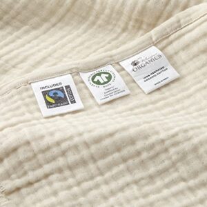 Whisper Organics, 100% Organic Muslin Cotton Throw Blanket – GOTS & Fairtrade Certified Organic – 4 Layers Breathable Lightweight Throw – All Season Pre-Washed Soft Cotton Blanket (Natural, 60x80)