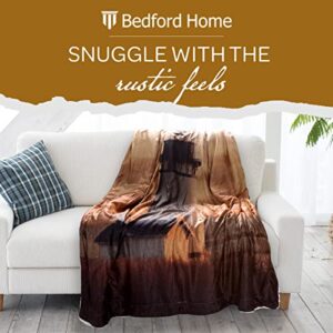 Bedford Home Sherpa Fleece Throw Blanket- Lighthouse Print Pattern, Lightweight Hypoallergenic Bed or Couch Soft Plush Blanket for Adults and Kids