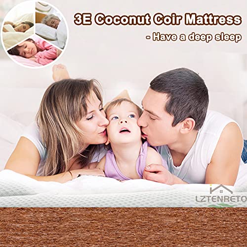 LZTENRETO Firm Coir Mattress, 3E Coconut Coir Mattress Pad, Quiet Coconut Palm Mattress, Thick Coir Mattress Pad in 6cm,9cm,11cm, Foldable (White-B,Queen 9cm)