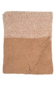 barefoot dreams cozychic® blanket w/heathered stripe camel/stone one size