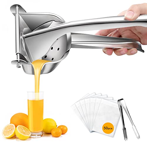 Lemon Squeezer Juicer Stainless Steel - Lime Citrus Orange Squeezer Juicer- Juicer Hand Press - Manual Juicer - Professional Fruit Juicer - Premium Quality Heavy Duty - Easy to Clean (Juicer+1+50)