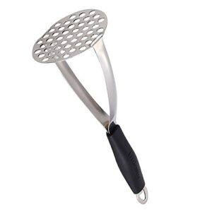 joyoldelf heavy duty stainless steel potato masher, professional integrated masher kitchen tool & food masher/ potato smasher with silicone handle, perfect for bean, vegetable, fruits, avocado, meat